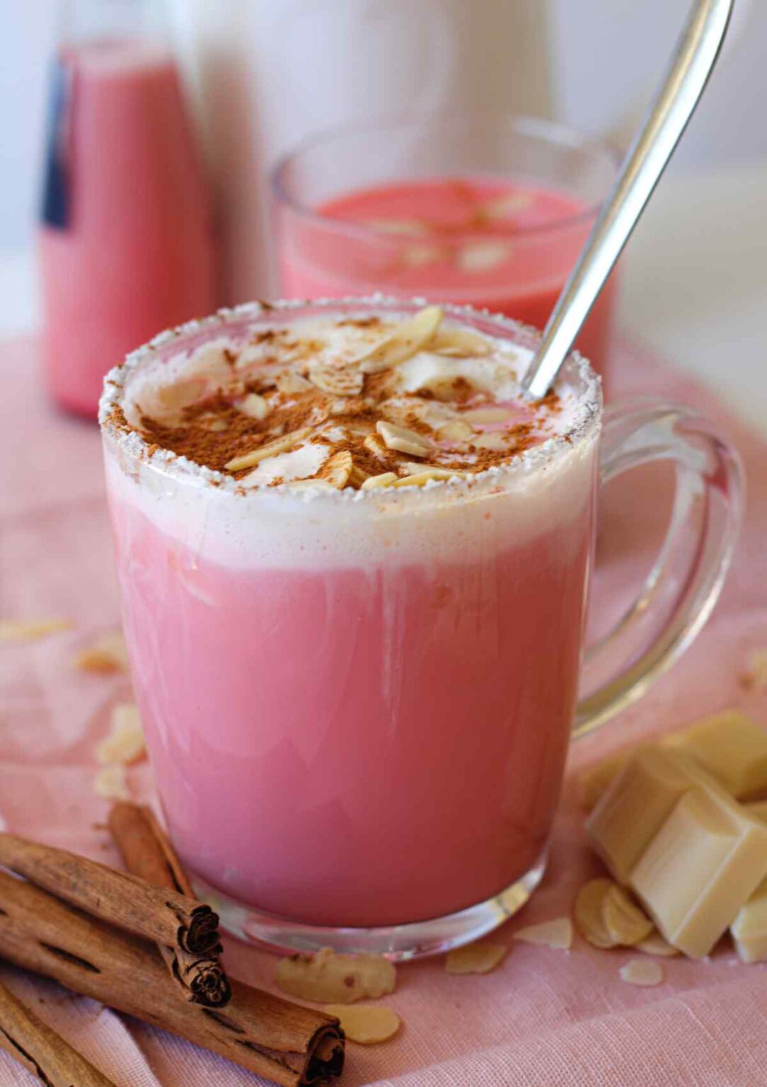 Delicious Pink Hot Chocolate With Almond Flakes
